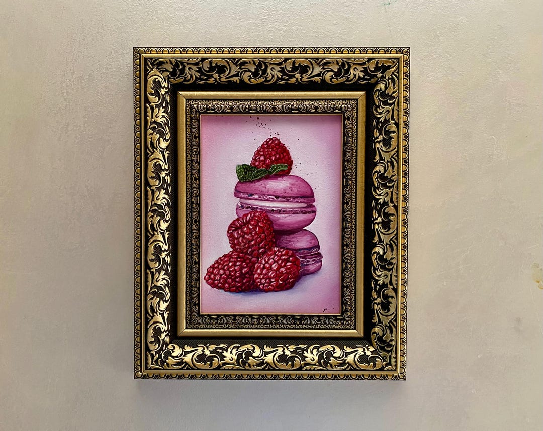 Raspberry Macaroon Oil Painting: French Bakery Kitchen Art - Etsy