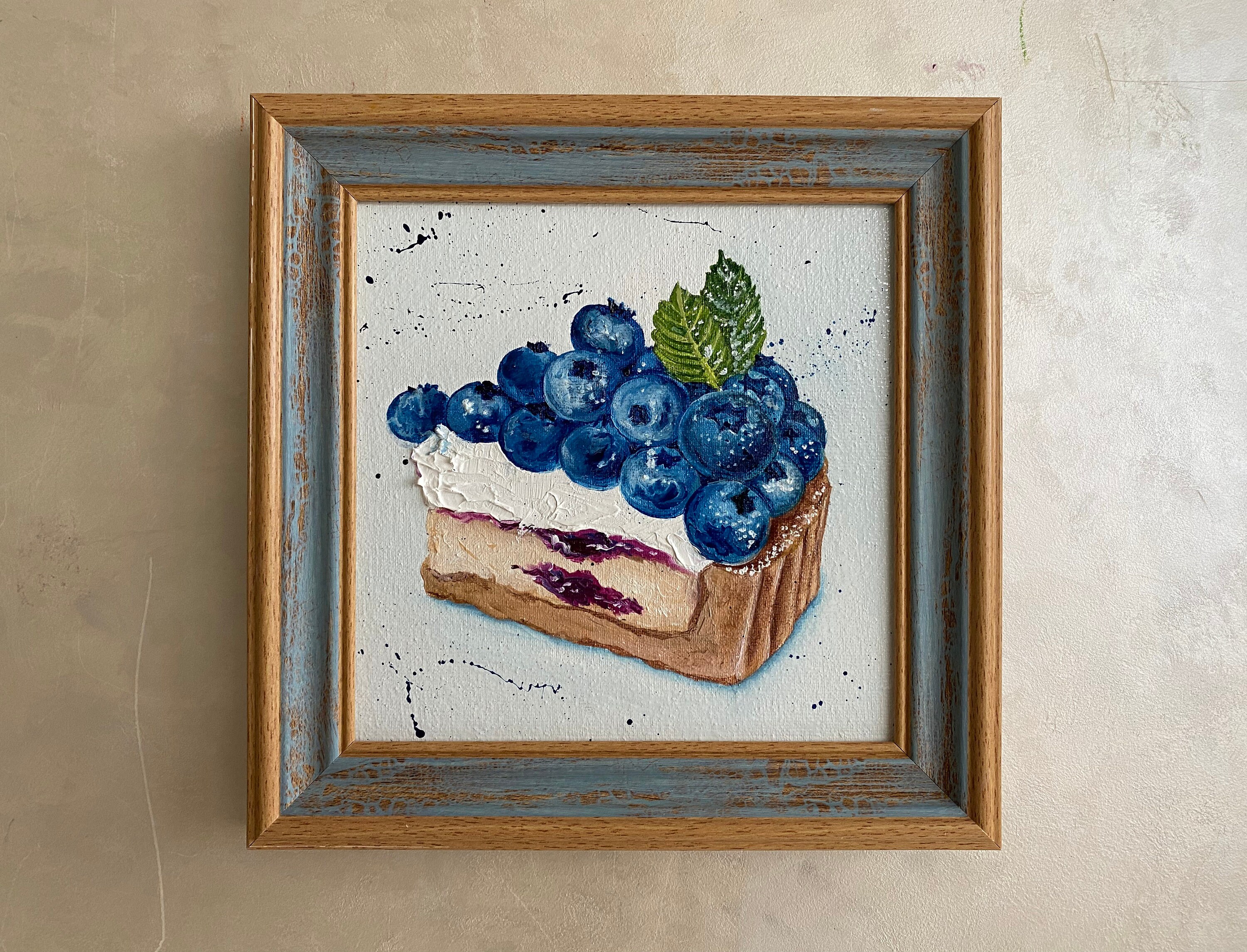 Blueberry Cheesecake Painting, Kitchen Wall Art, Summer Original Oil ...