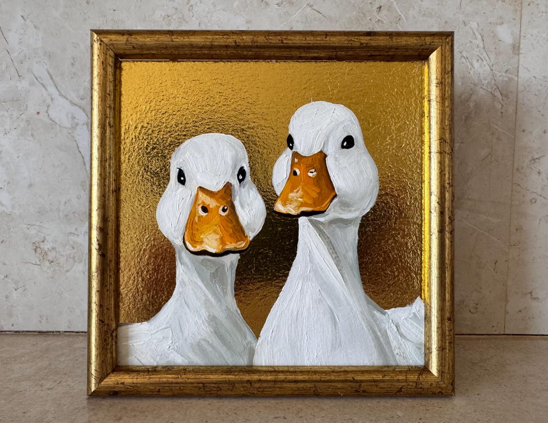 Framed White Goose Oil Painting: Gold Leaf Animal Art, 6x6 - Etsy