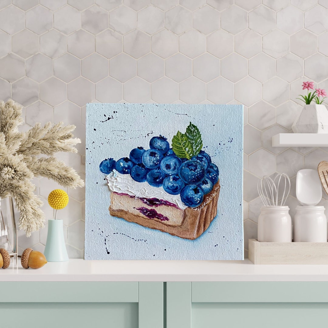 Blueberry Cheesecake Oil Painting: Kitchen Foodie Art (5.9x5.9 In) - Etsy