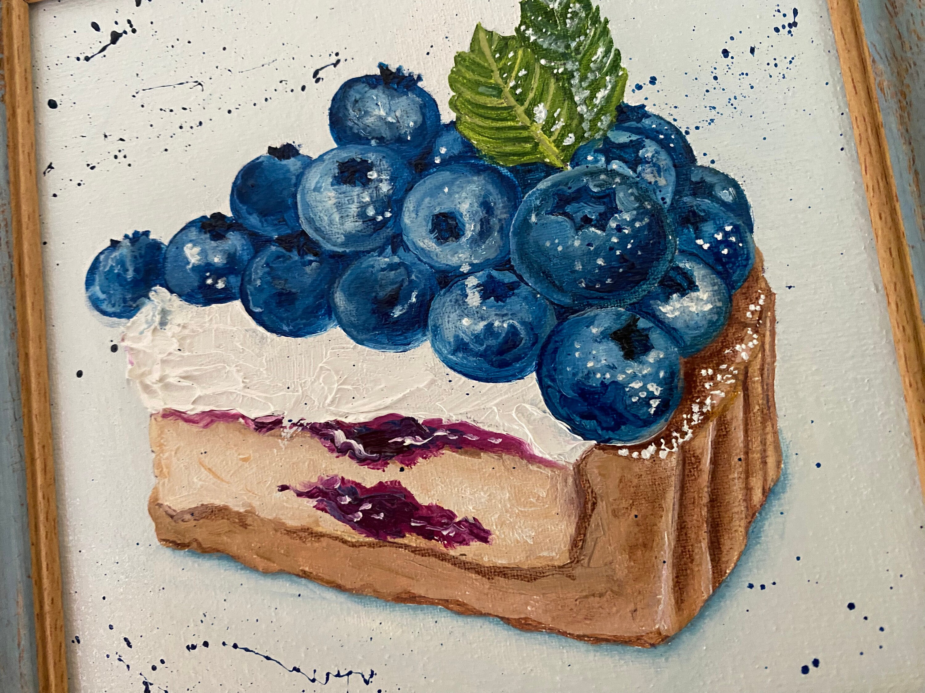 Blueberry Cheesecake Painting, Kitchen Wall Art, Summer Original Oil ...