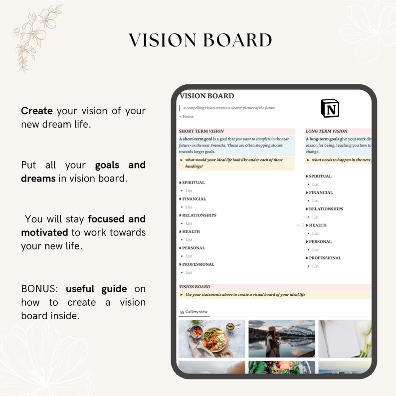 Notion Planner Notion Template Dashboard Vision Board Project Management Mood Tracker Remarkable ...