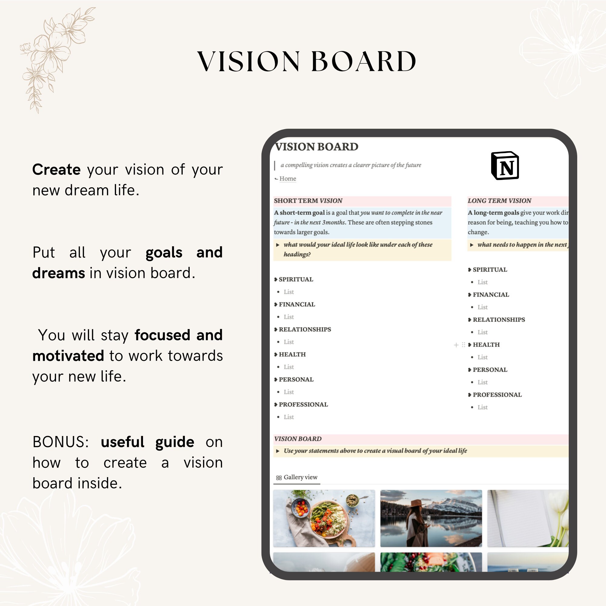 Notion Planner Notion Template Dashboard Vision Board Project ...