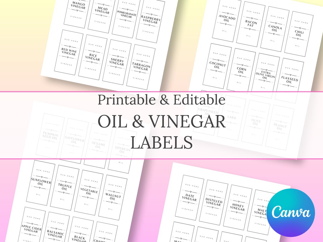 Oil and Vinegar Label | Culinary Templates Minimalist Pantry Dispenser ...