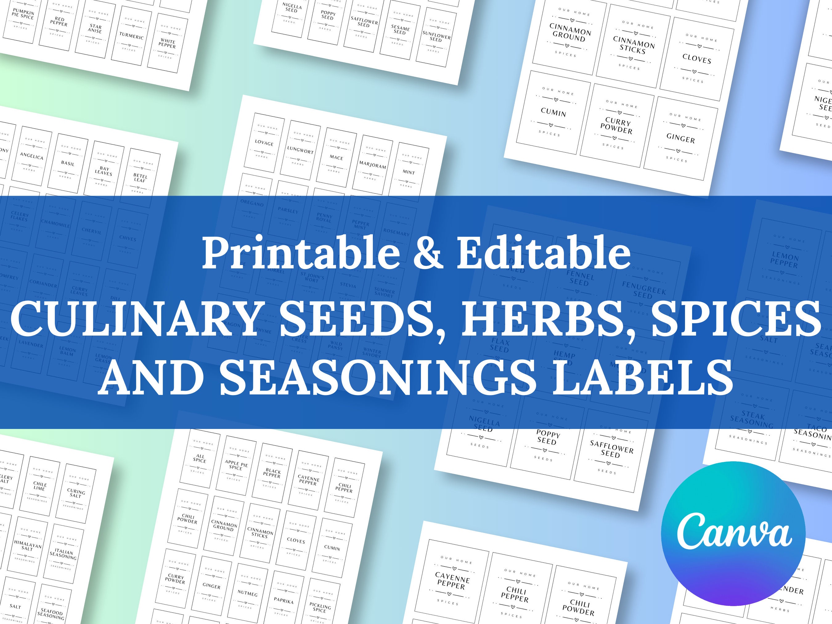 Herbs and Spices Labels Culinary Seed Seasoning Printable & Editable ...