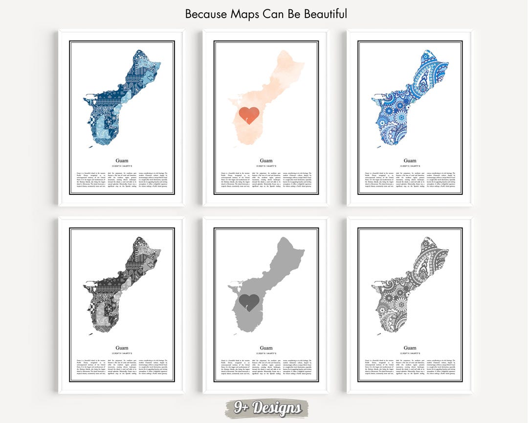 Guam Country Map Color Poster, Guam Black and White Print, Guam Travel ...