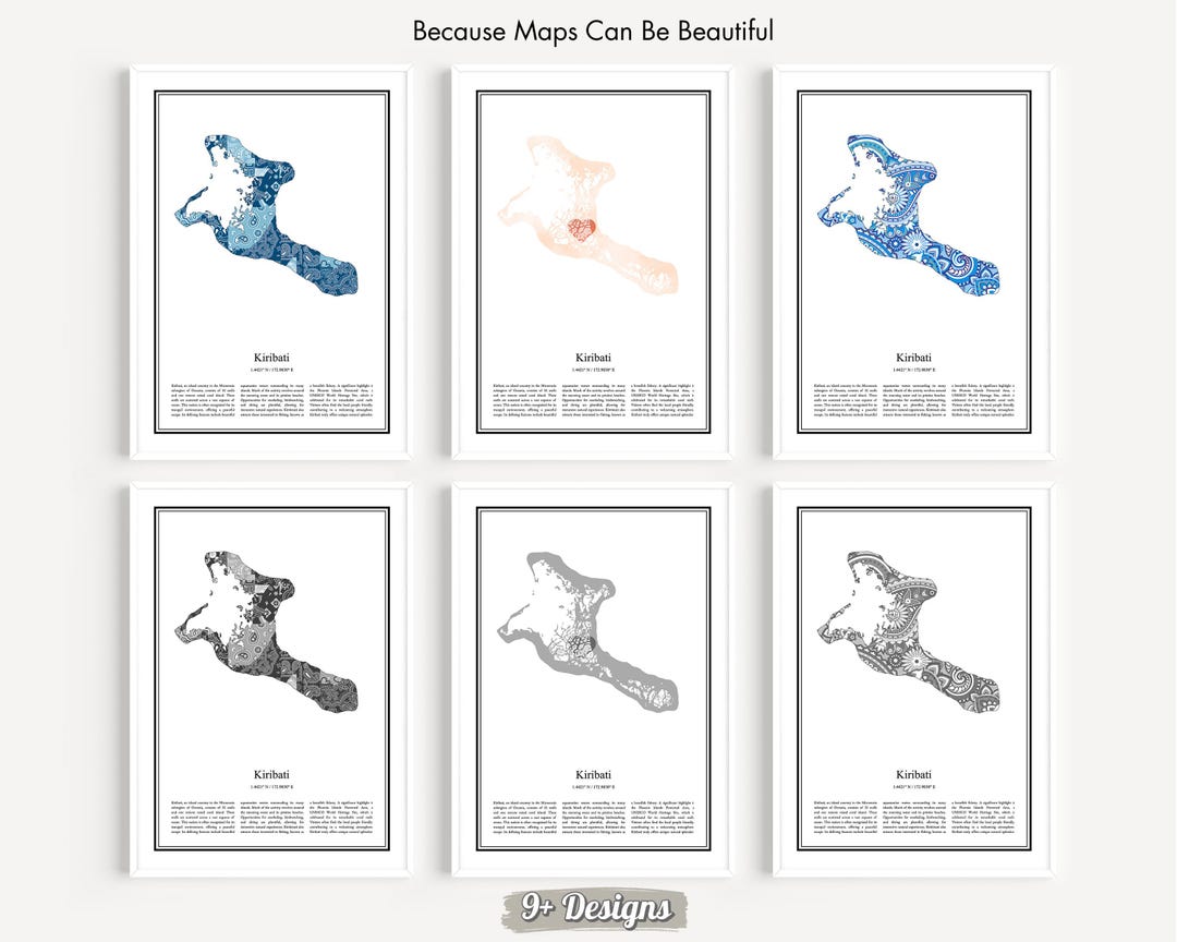 Kiribati Country Map Color Poster, Kiribati Black and White Print ...