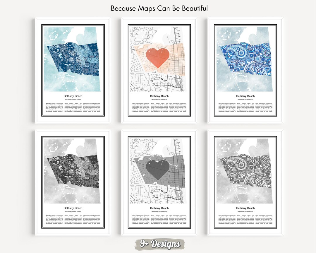 Bethany Beach Map Poster, Bethany Beach Wall Art Print, Bethany Beach ...