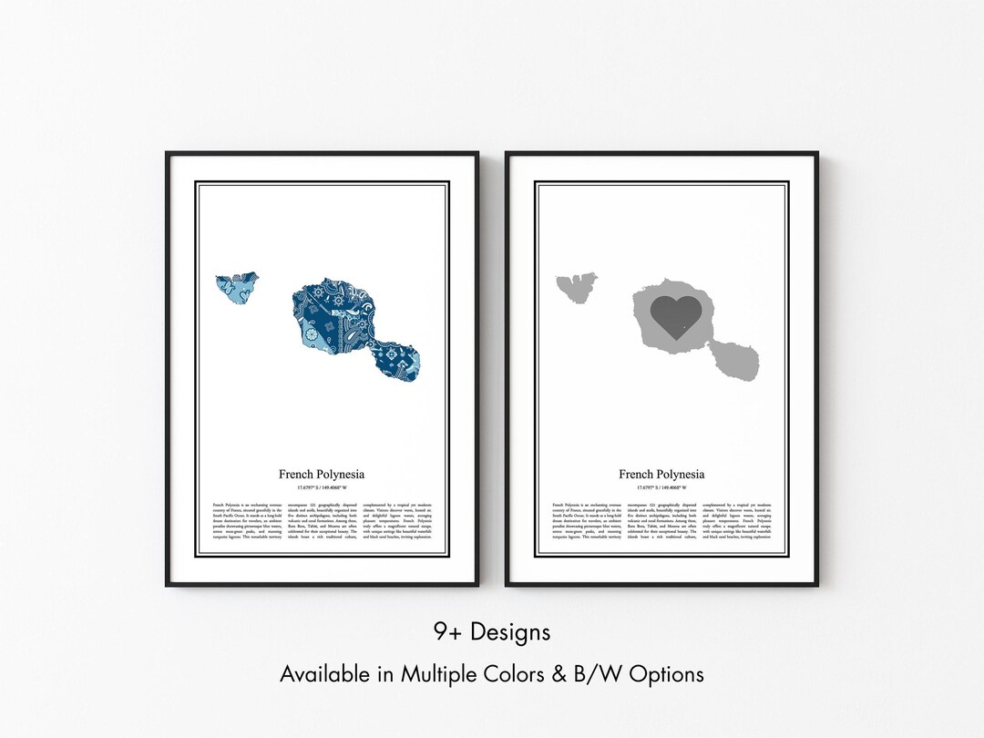 French Polynesia Map Poster, Minimalist Wall Art Print in Black & White ...