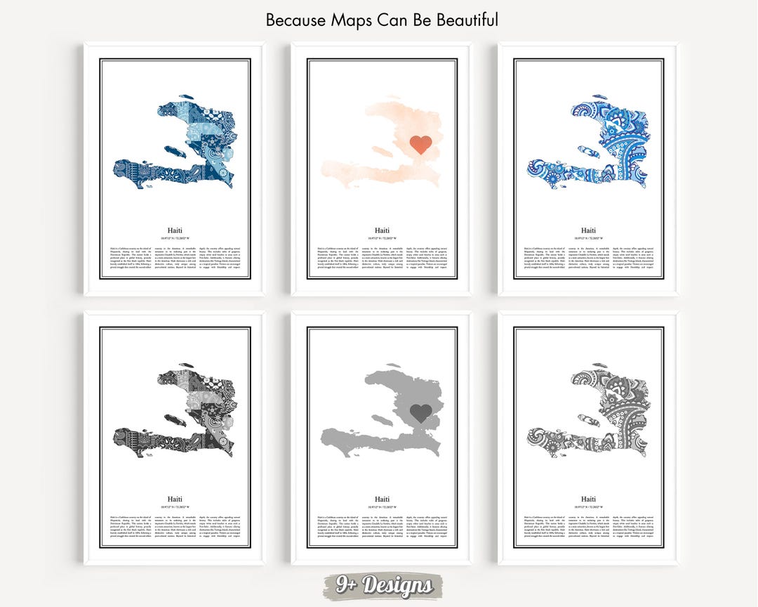 Haiti Country Map Color Poster, Haiti Black and White Print, Haiti ...