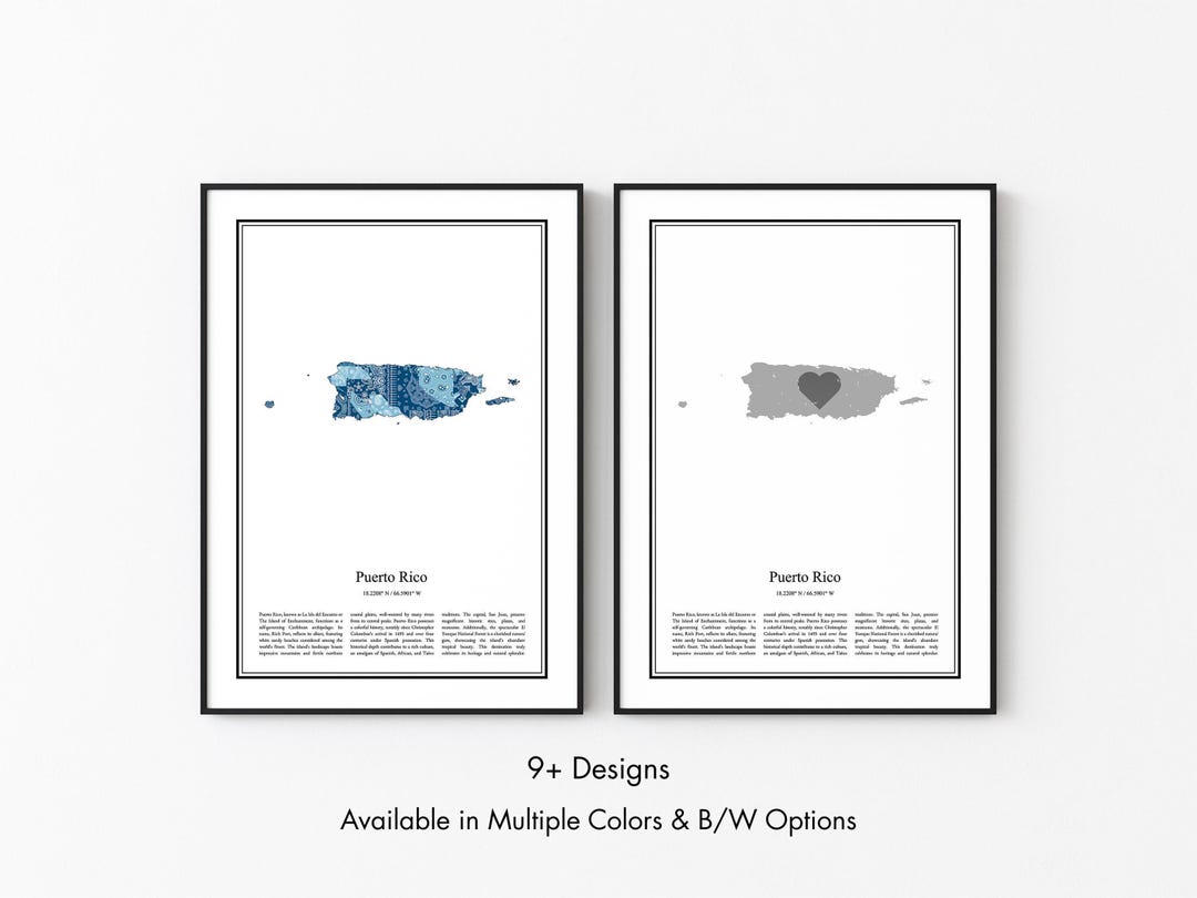 Puerto Rico Map Poster, Minimalist Wall Art Print in Black & White or ...