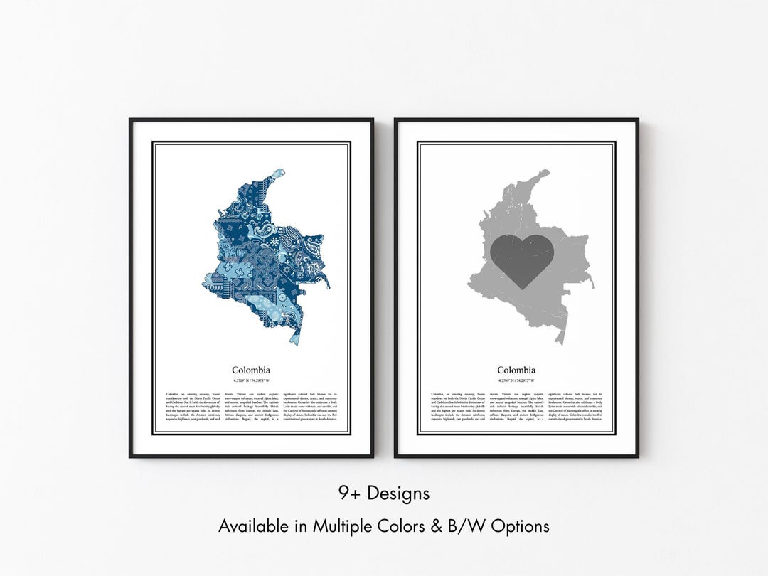 Colombia Map Poster, Minimalist Wall Art Print in Black & White or ...