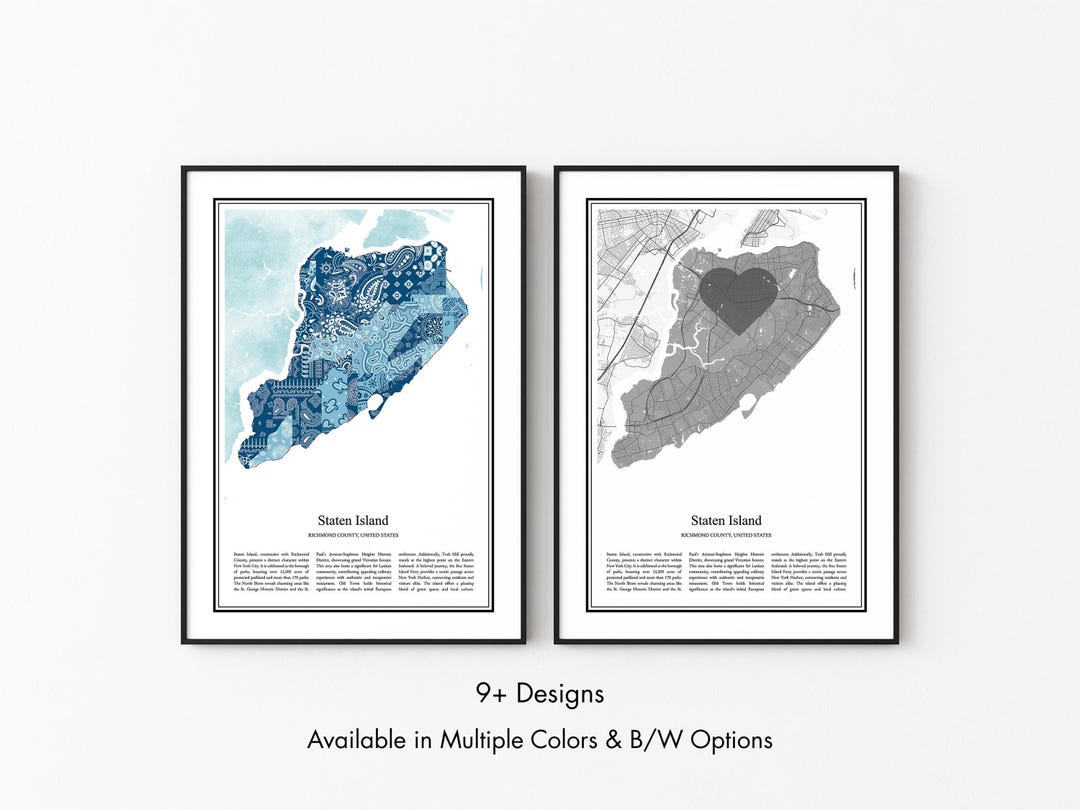 Staten Island Richmond County Map Poster, Minimalist Wall Art Print in ...
