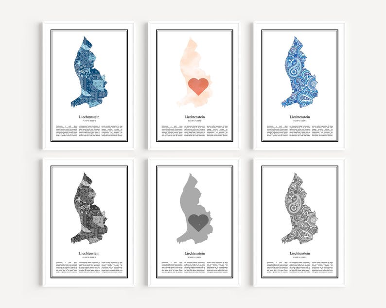 Liechtenstein Country Map Color Poster, Liechtenstein Black and White ...