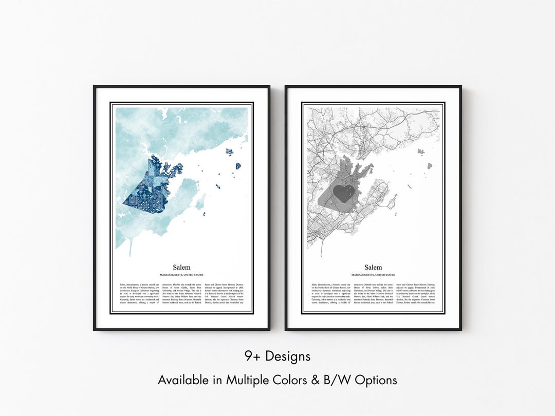 Salem Massachusetts Map Poster, Minimalist Wall Art Print in Black ...