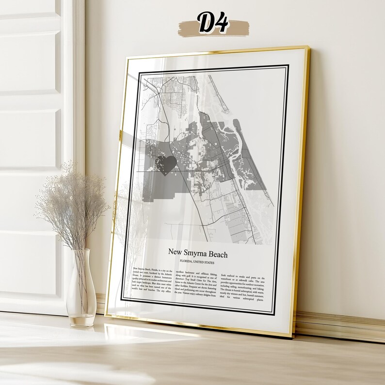 New Smyrna Beach Florida Map Poster, Minimalist Wall Art Print in Black & White or Color, Modern ...