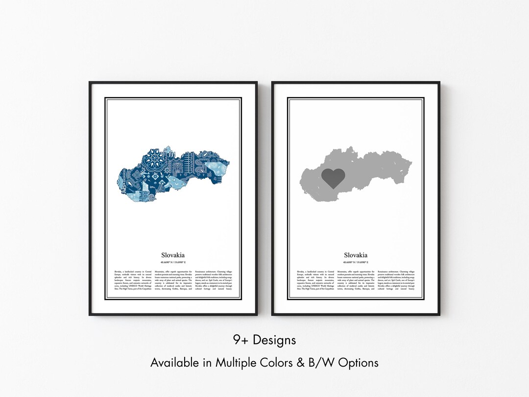 Slovakia Country Map Color Poster, Slovakia Black and White Print ...