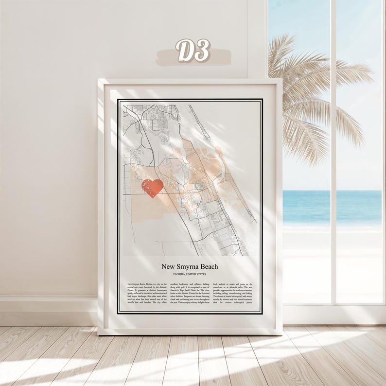 New Smyrna Beach Florida Map Poster, Minimalist Wall Art Print in Black & White or Color, Modern ...