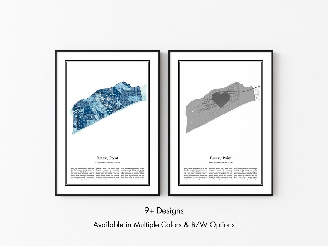 Breezy Point Queens County Map Poster, Minimalist Wall Art Print in ...