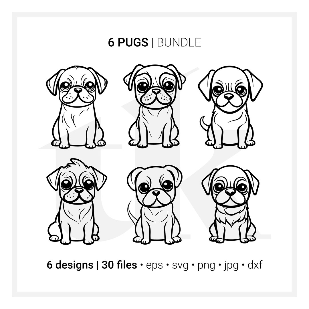 Pug Pug Bundle Plotter File Eps Svg Dxf Png Jpg Animal Dog Cricut ...
