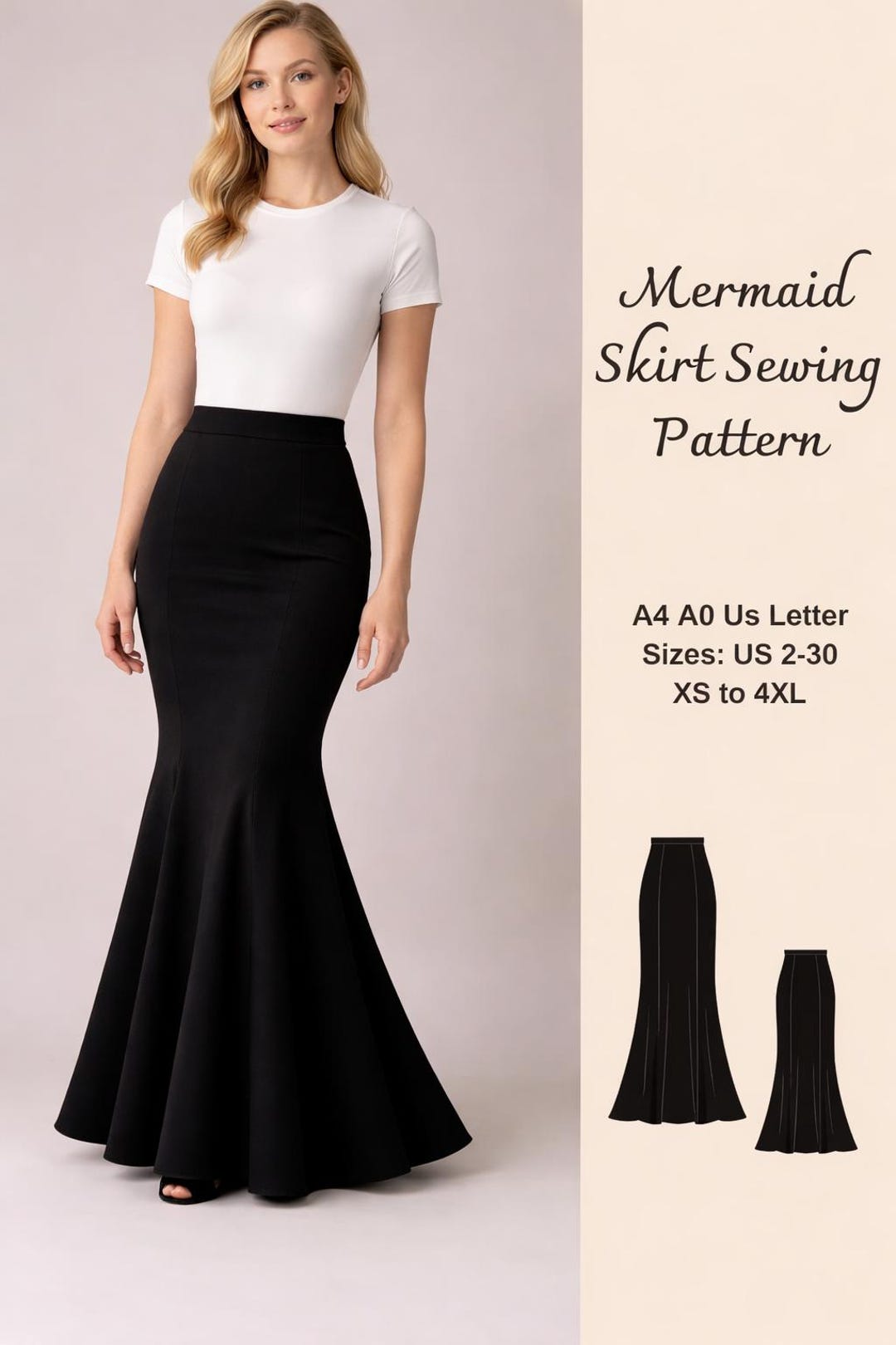 Maxi Trumpet Skirt Sewing Pattern Mermaid Skirt PDF XS 4XL - Etsy