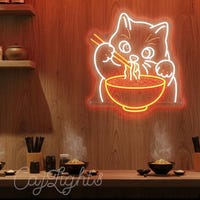 Custom Cat Eating Noodles Neon Sign, Cat Eats Ramen Led Light, Cat Neon ...