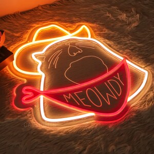 Cowboy Cat Neon Sign Meowdy Neon Sign Cat Lover Gift Kid Room Decor ...