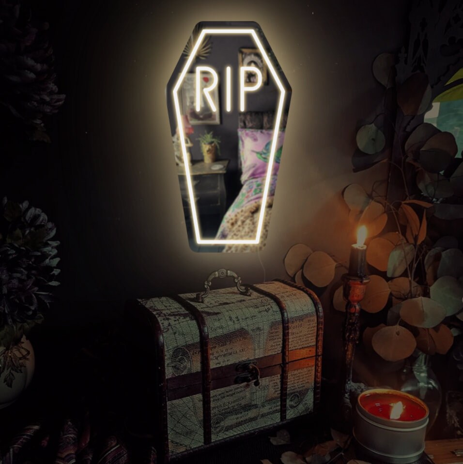 RIP Coffin Neon Sign: Goth Room Decor, Dark Art - Etsy