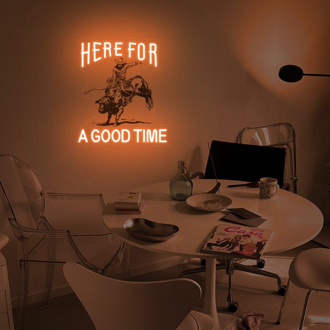 Here for A Good Time Neon Sign| Bucking Cowboy Art|cowboy Room Decor ...