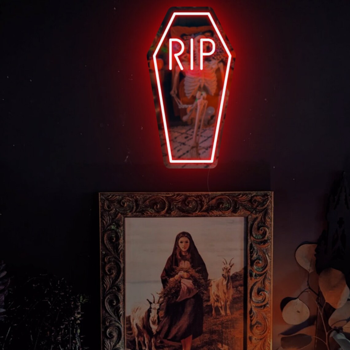 RIP Coffin Neon Sign: Goth Room Decor, Dark Art - Etsy