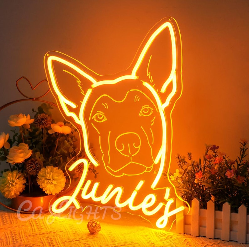 Custom Pet Portrait Neon Sign: Dog Memorial Room Decor - Etsy