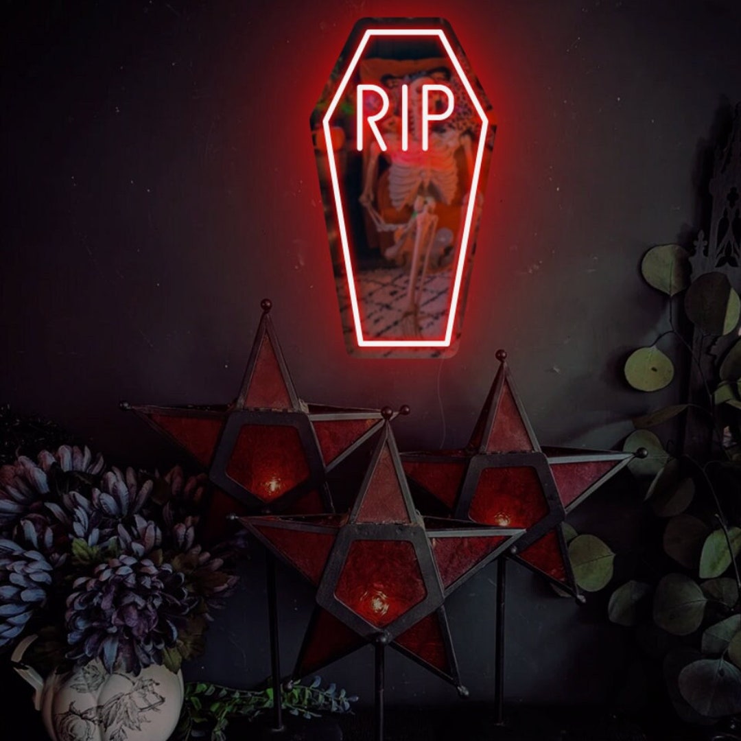 RIP Coffin Neon Sign: Goth Room Decor, Dark Art - Etsy