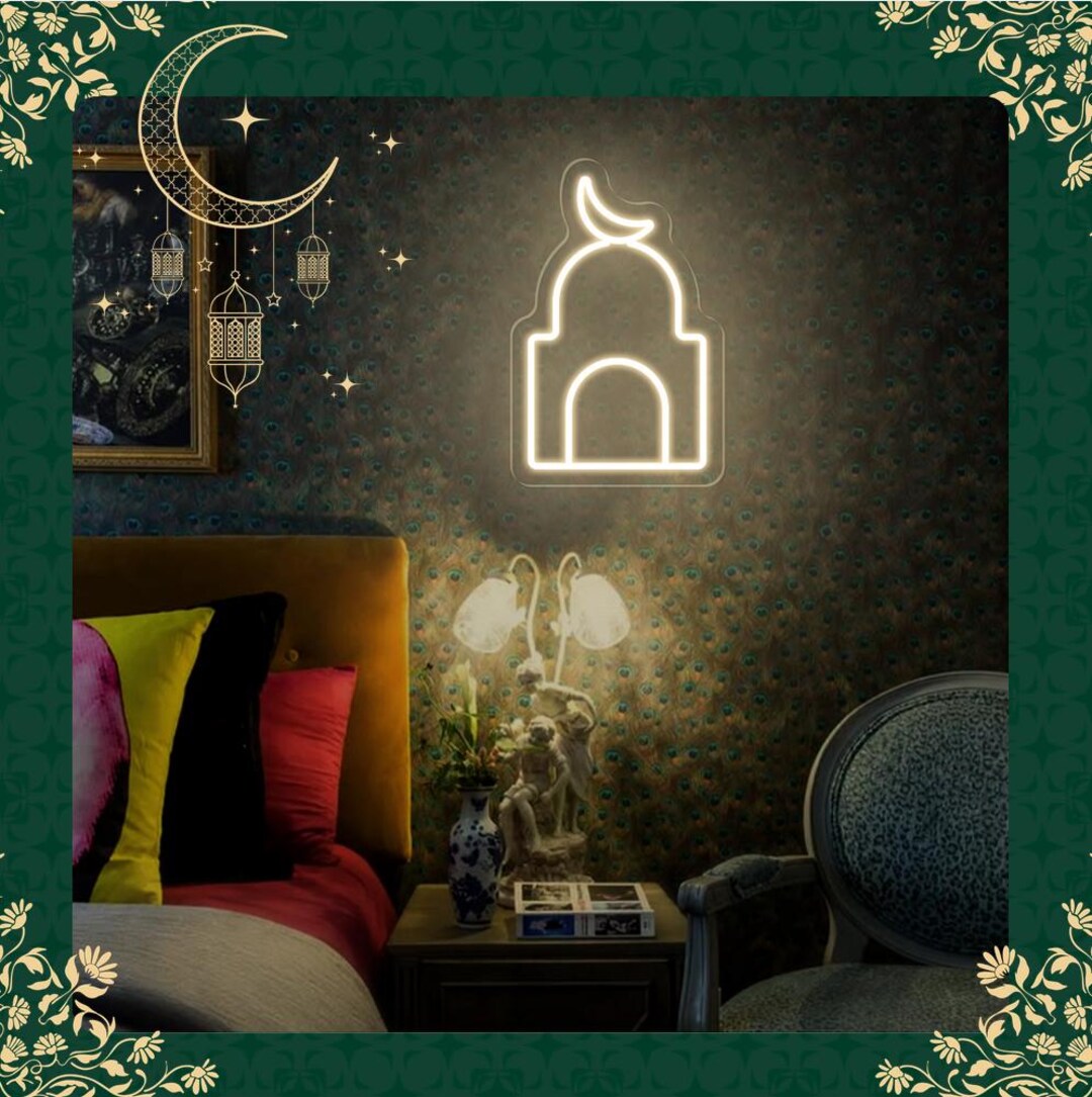 Masjid Crescent Moon Neon Sign, Eid Decor, Islamic Home Decor ...