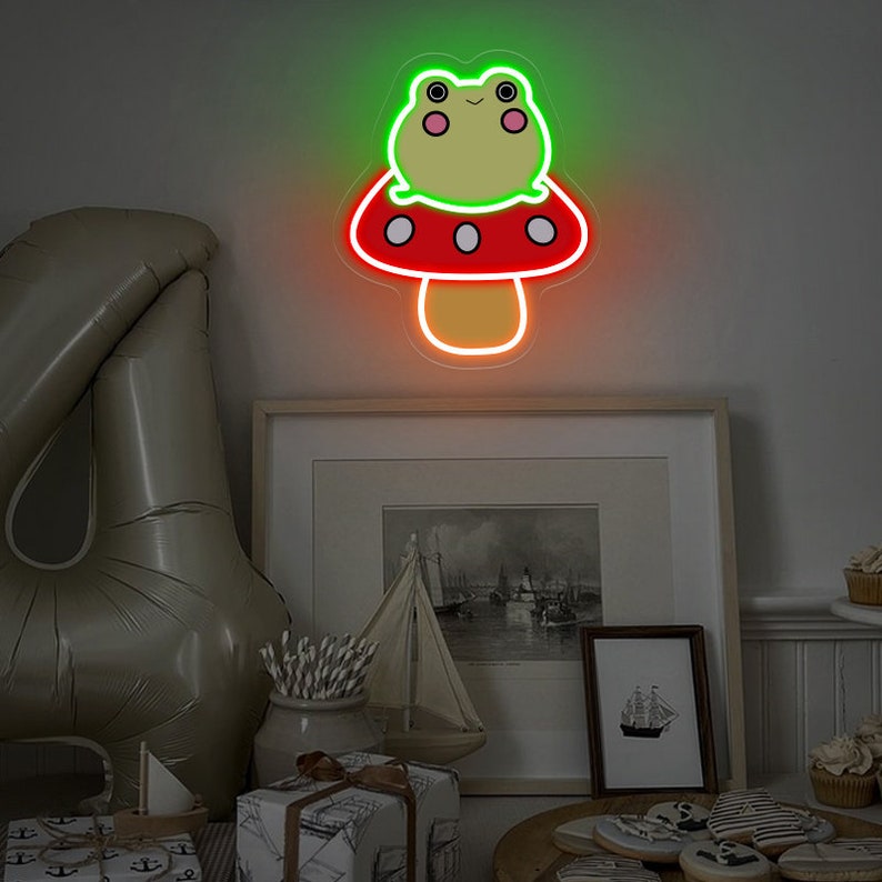 Mushroom Frog Neon Sign Cute Frog Neon Sign Nursery Wall Cute Decor ...