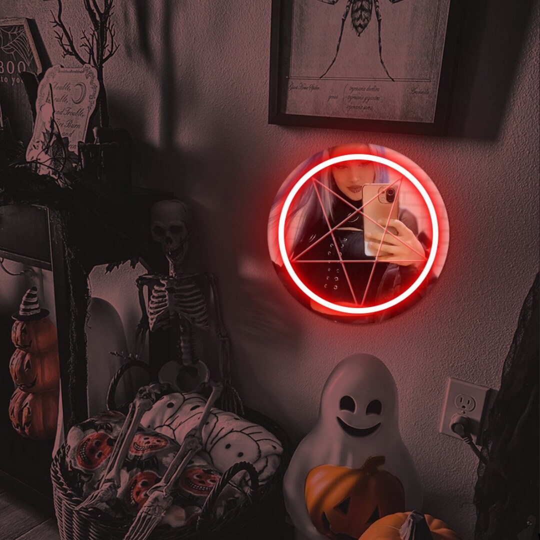 Satanic Pentagram Neon Mirror Sign Make-up Mirror Sign Pentagram LED ...
