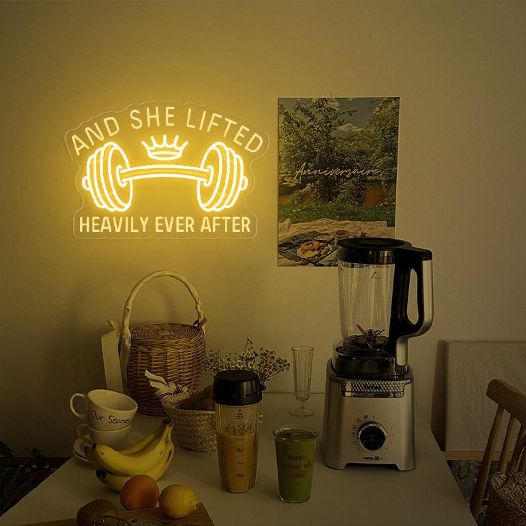 And She Lifted Heavily Ever Afte Neon Sign Women Lifting Decor Gym Neon ...