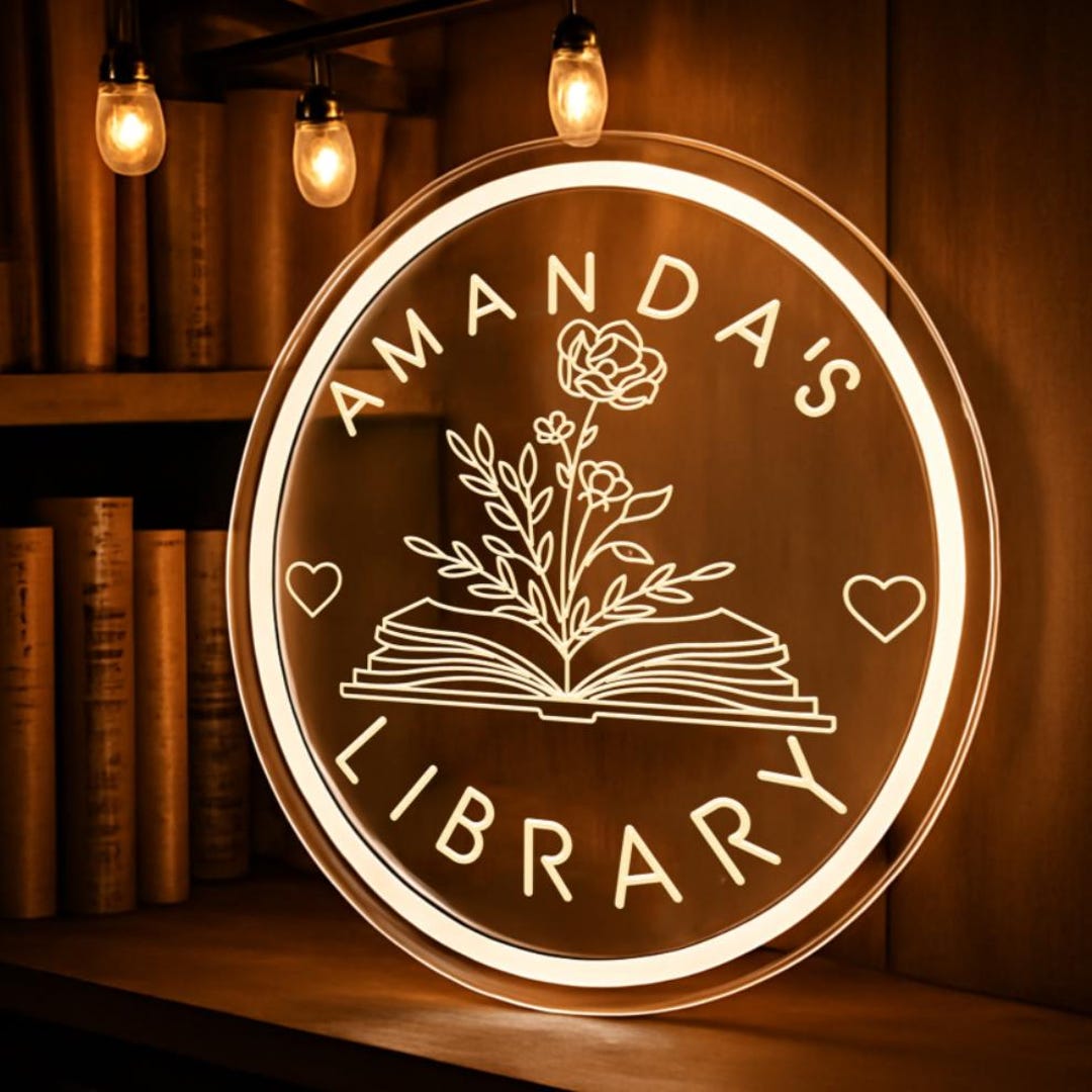 Custom Name Library Neon Sign: Book Lover Gift, Chiristmas Gift - Etsy