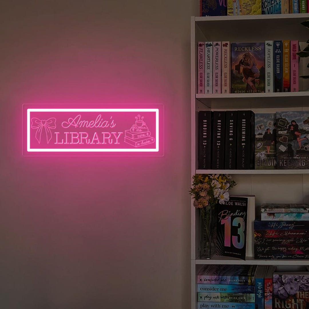 Custom Name Library Neon Sign| Bookworm Gift| Book Lover Gift| Library ...