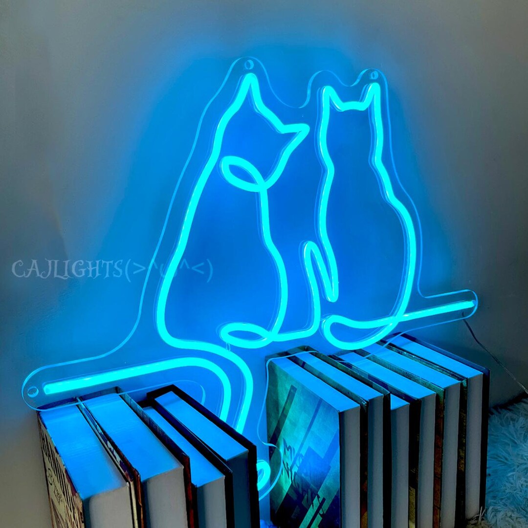 Custom Couple Cats Neon Sign: Cat Line Art LED Wall Decor - Etsy