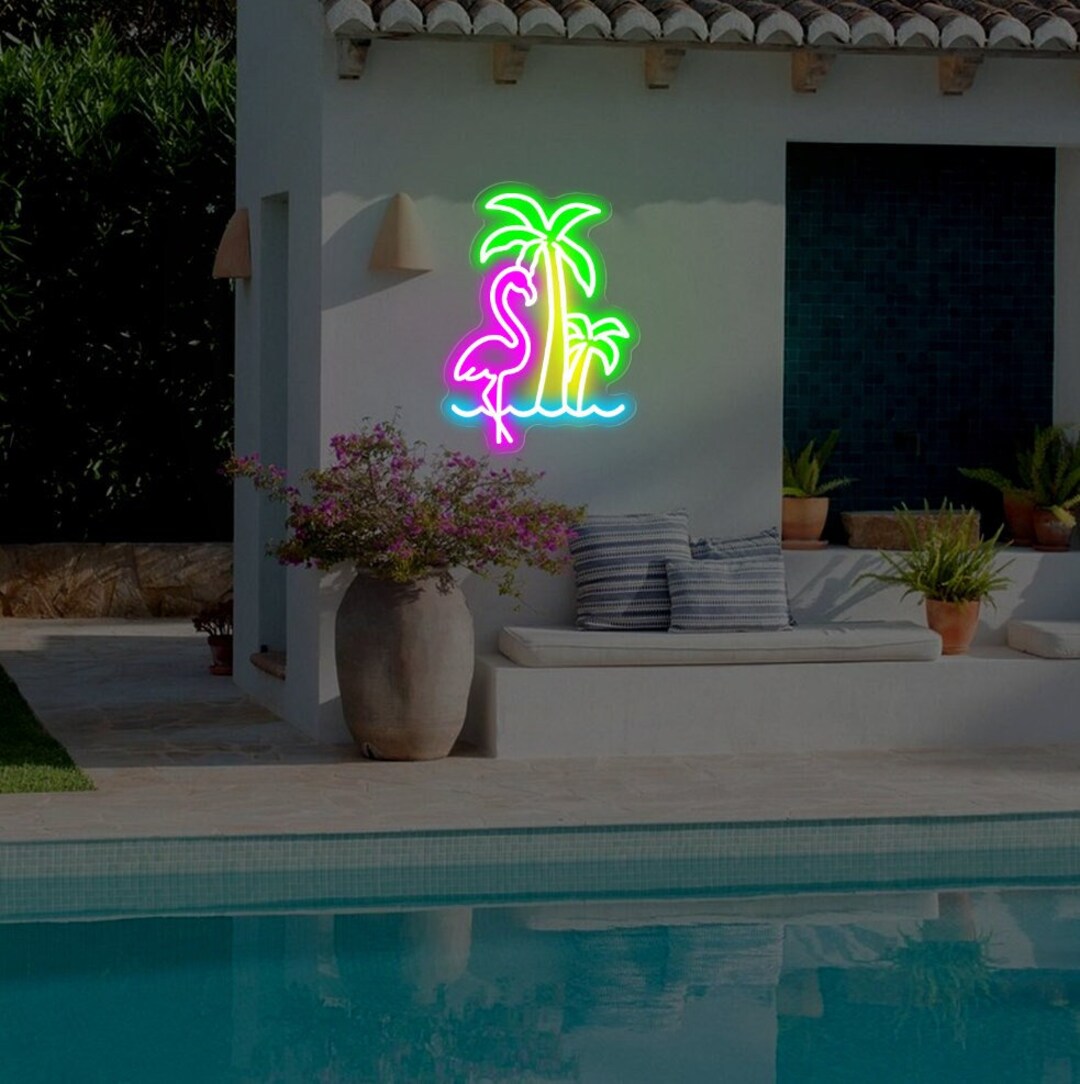 Waterproof Flamingo Palm Tree Neon Sign, Outdoor Oasis Sign, Pool Bar ...