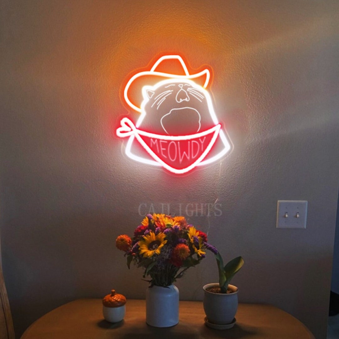 Cowboy Cat Neon Sign | Meowdy Neon Sign| Cat Lover Gift | Kid Room ...
