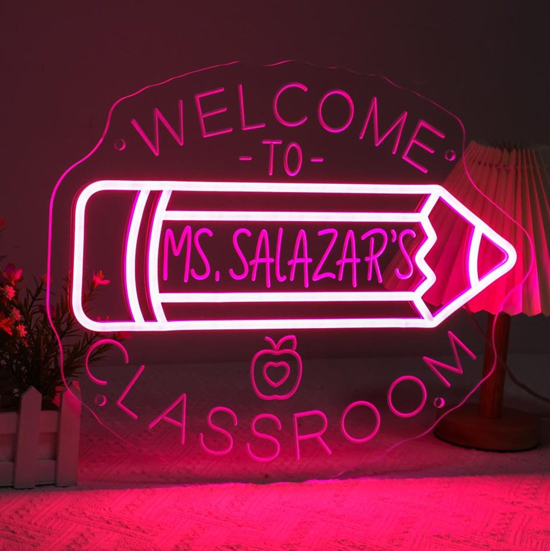 Custom Teacher Name Neon Sign: Classroom Decor, Pencil LED Hanger - Etsy