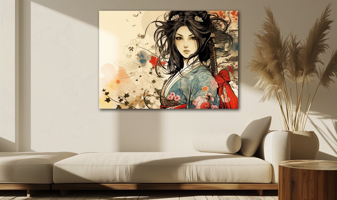 Print on Canvas of Classical Japanese Geisha With Samurai Sword in ...