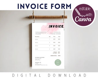Invoice Template Canva Editable, Small Business Custom Order Form ...