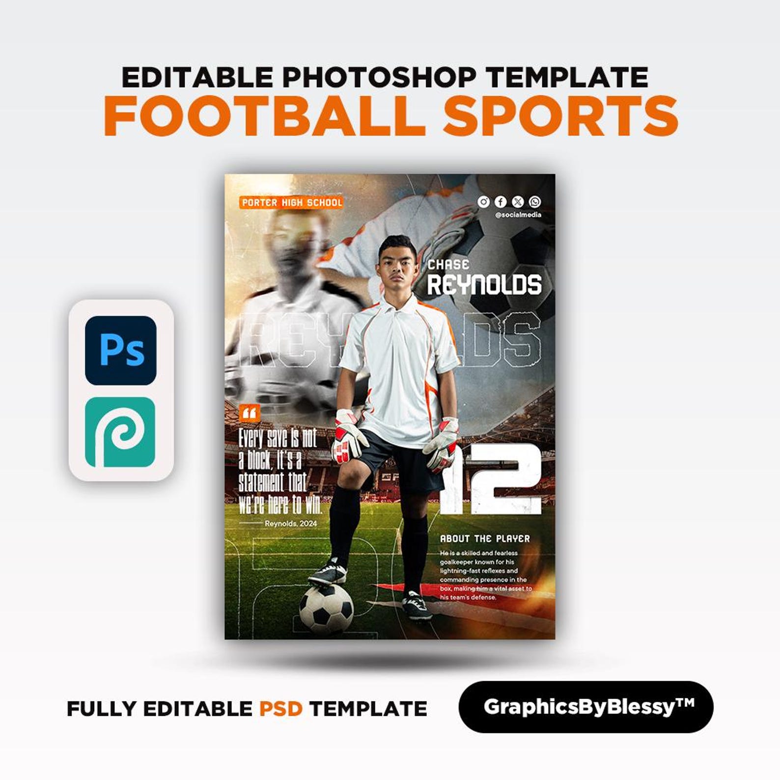 Football Soccer Poster Template | Editable PSD Sports Banner (digital ...