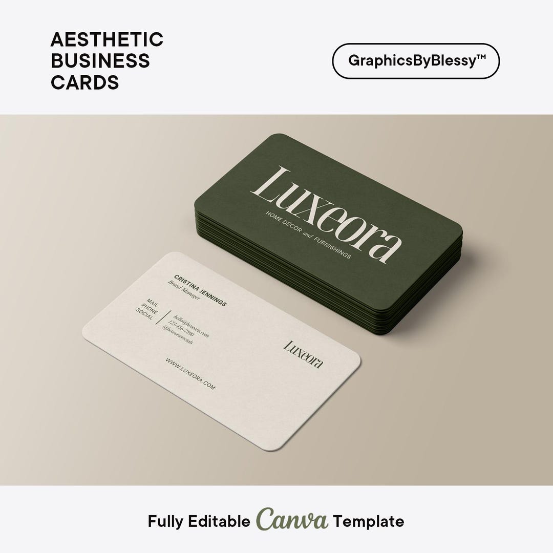 Aesthetic Business Card Canva Editable Template | Small Business ...