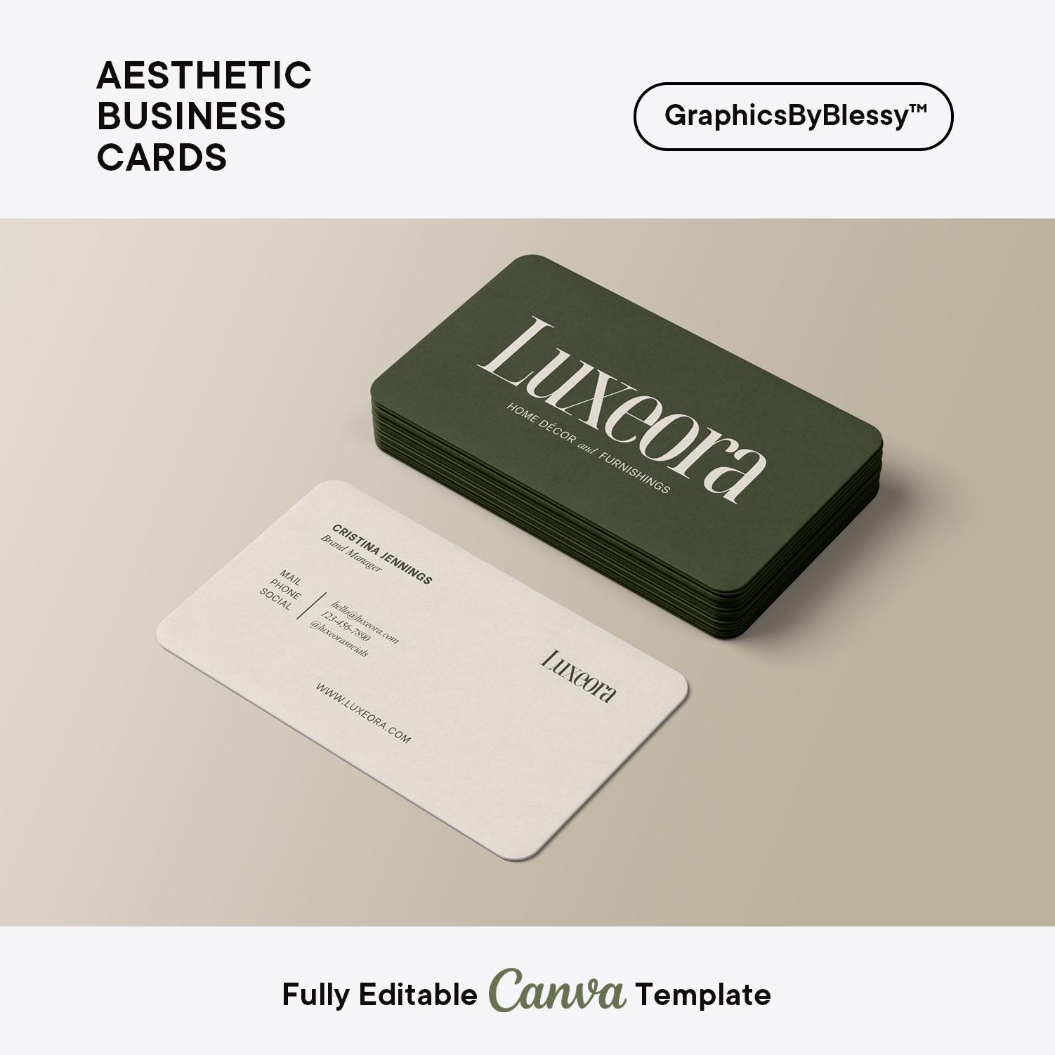 Aesthetic Business Card Canva Editable Template | Small Business ...