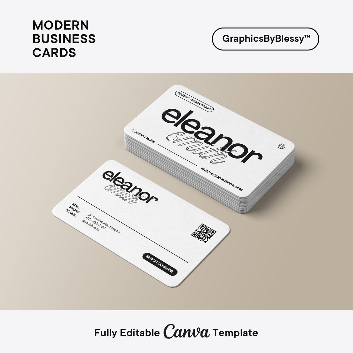 Modern Business Card Canva Editable Template | Small Business Elegant ...