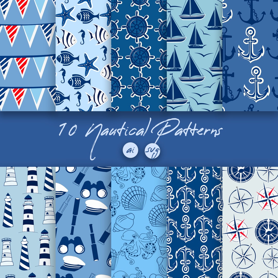 10 Marine Patterns in Vector Format for Children's Clothes, for Bed ...