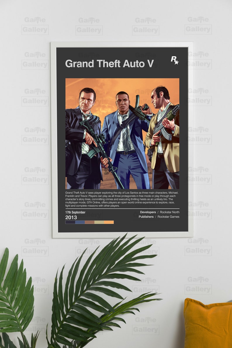 Grand Theft Auto V Poster Gaming Room Poster Video Game Cover Gaming ...